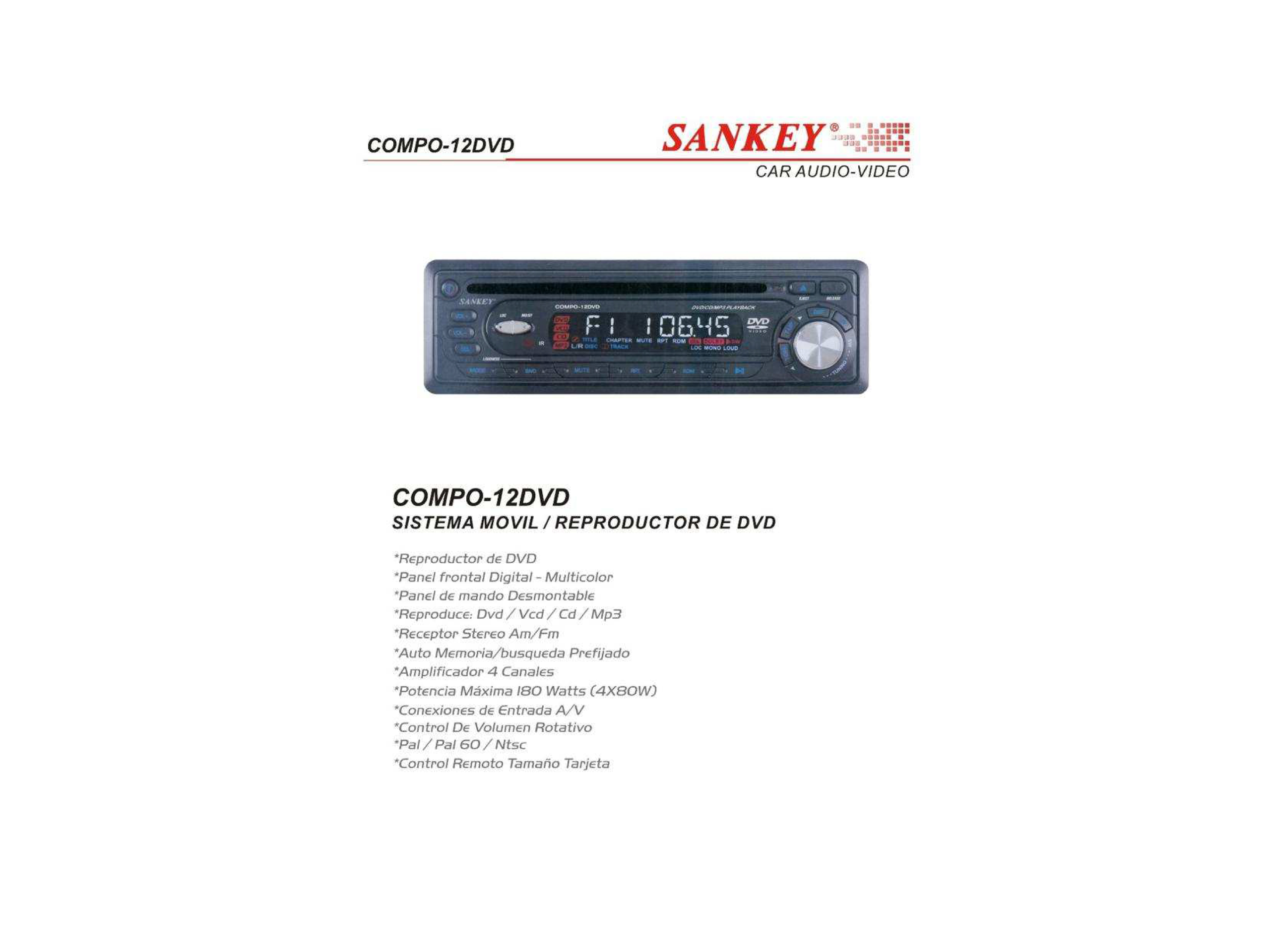 Reproductor De Carro Fm/Cd/Dvd SANKEY - GARLUX ELECTRONICS